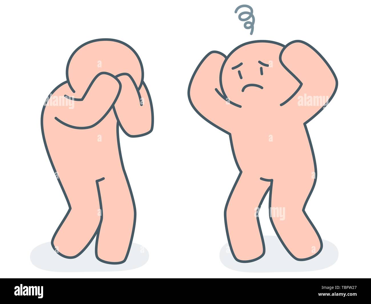 Emotional expression of girl and boy with painful situation and vexed ...