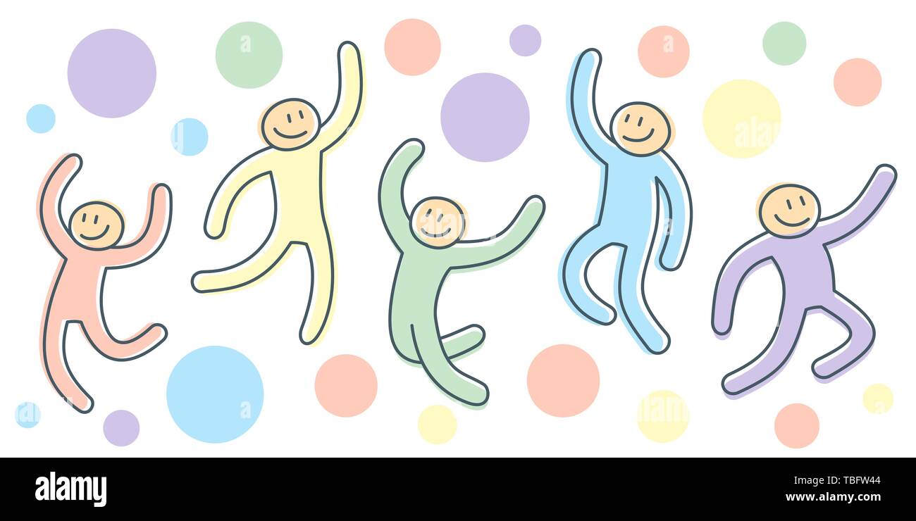 Active movement of jumping people as illustration of cartoon poses of ...