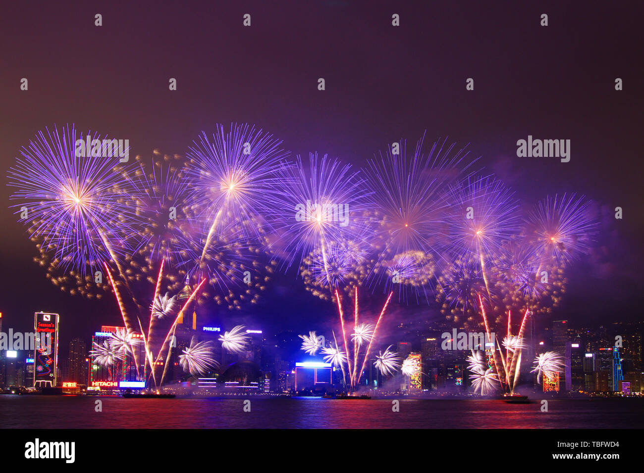 Fireworks display in Victoria Harbour, Hong Kong Stock Photo - Alamy