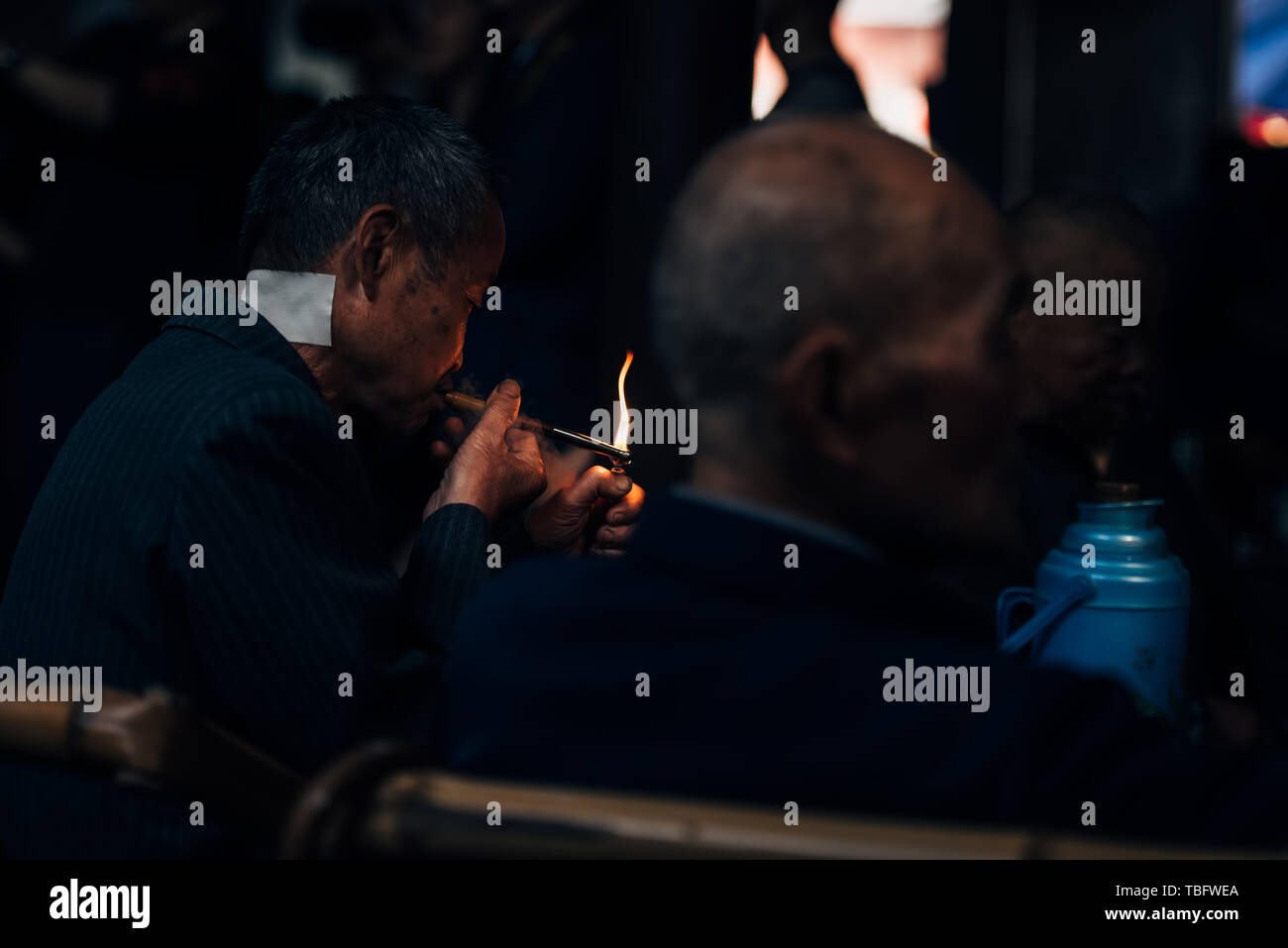 Tea guests and tea people in the old teahouse are tasting tea Stock ...