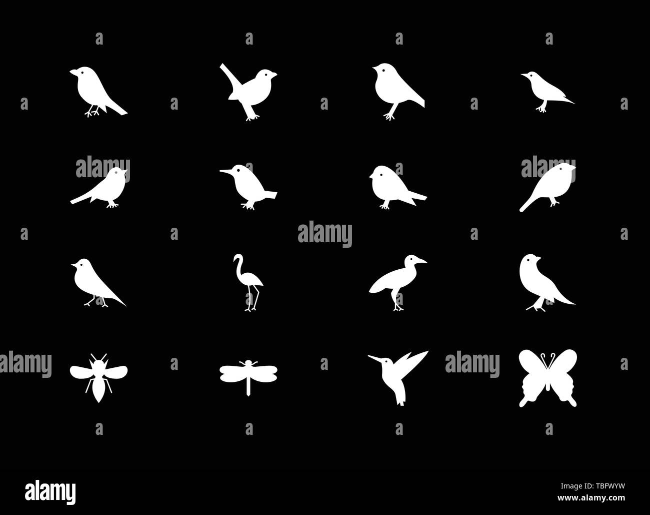 Birds icons set - Vector white on a black background Stock Vector Image ...