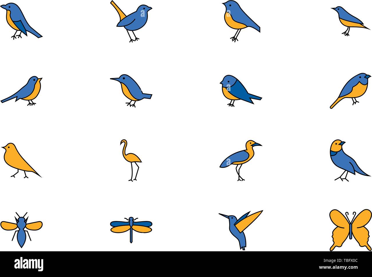 Birds icons set - Vector linear fill Stock Vector Image & Art - Alamy