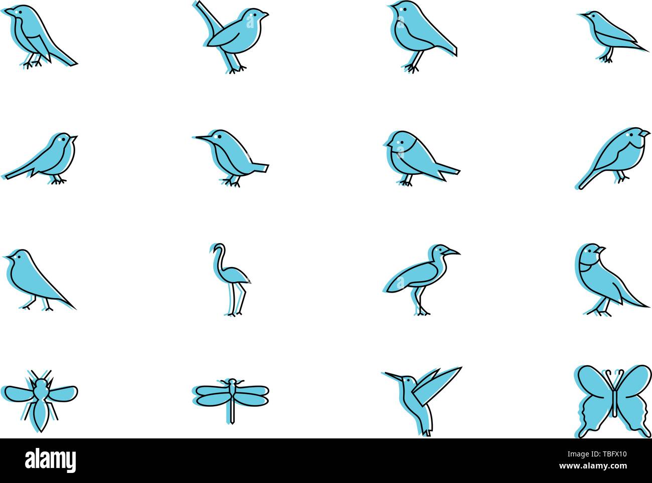 Birds icons set - Vector linear fill Stock Vector Image & Art - Alamy