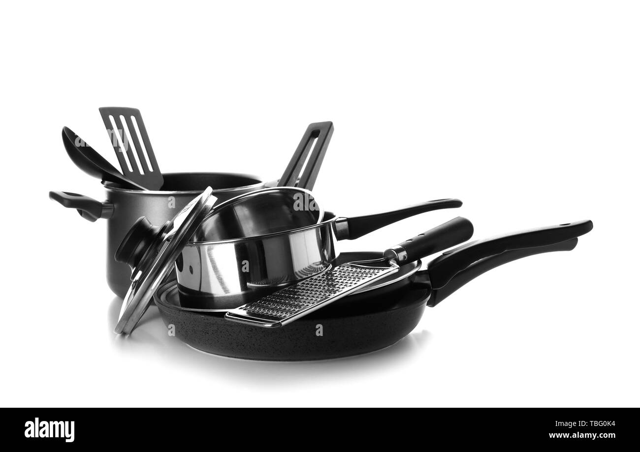 Set different kitchenware on Black and White Stock Photos & Images - Alamy