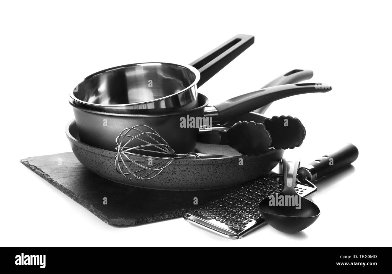 Set different kitchenware on Black and White Stock Photos & Images - Alamy