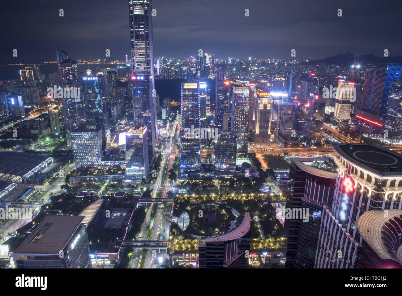 Chinese city skyline complex high-rise building building night view ...