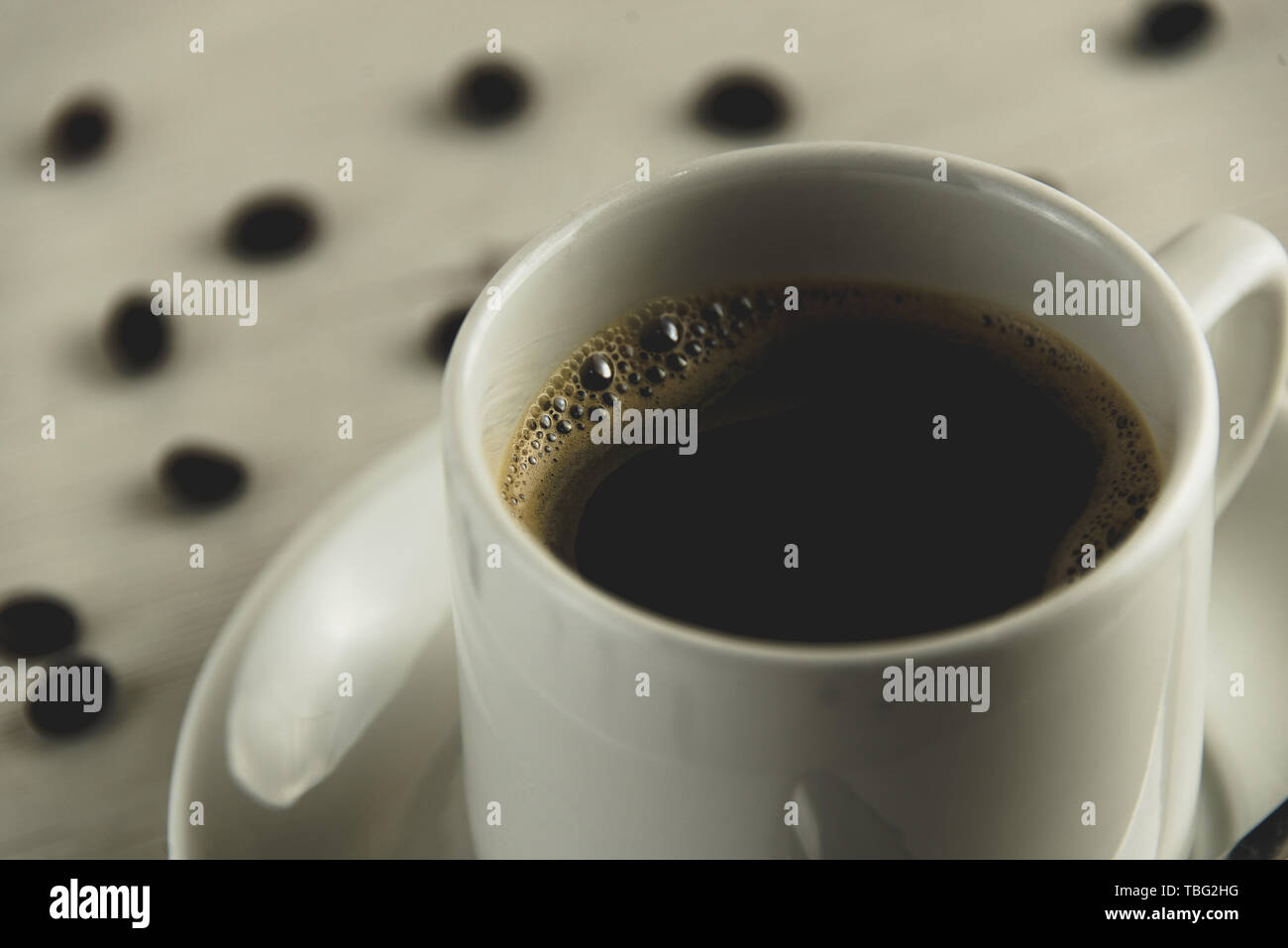 Front view of a delicious and tasty cup of freshly made coffee with ...