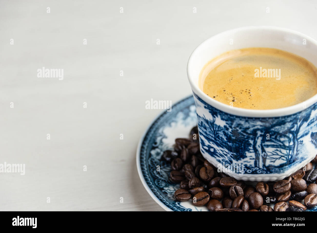 Front view of a delicious and tasty old and rustic cup of freshly made ...