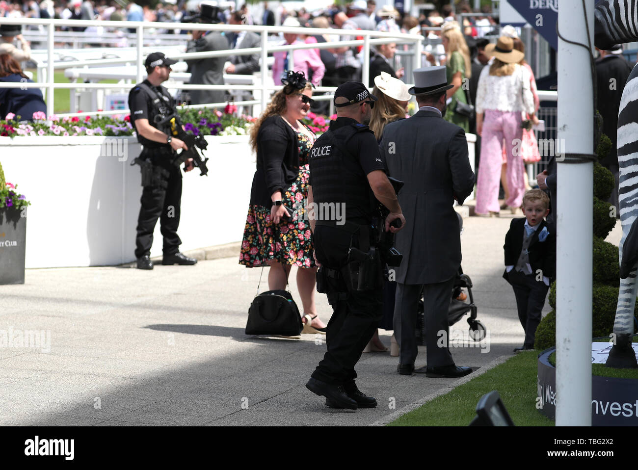 Armed police patrol during Derby Day of the 2019 Investec Derby ...