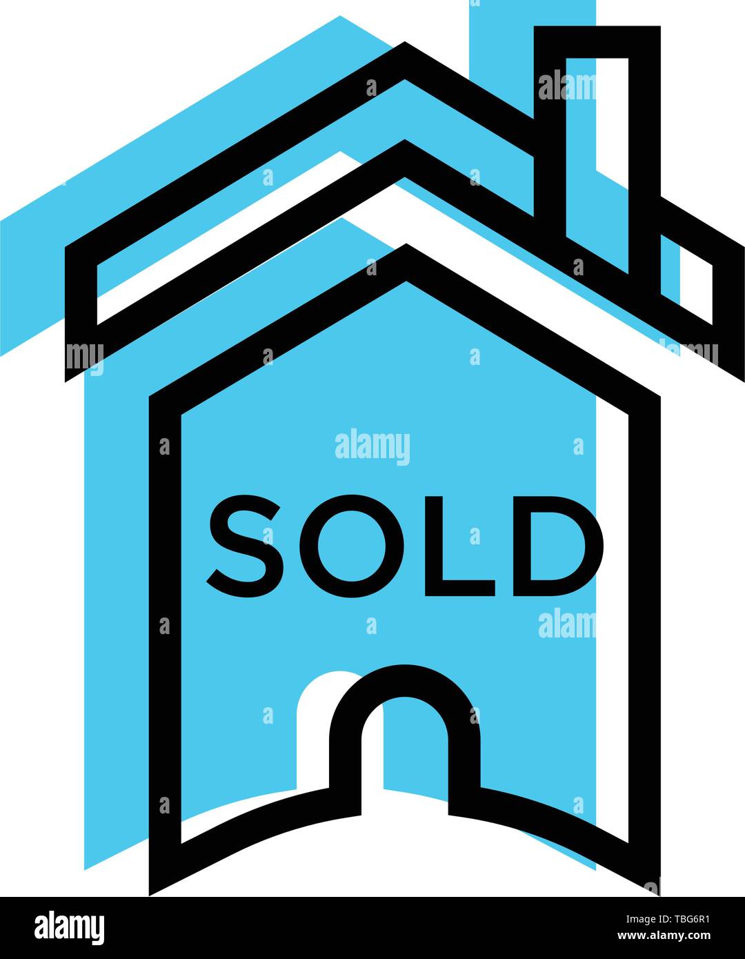 House sold sign icon vector light blue - Linear fill house sold sign ...