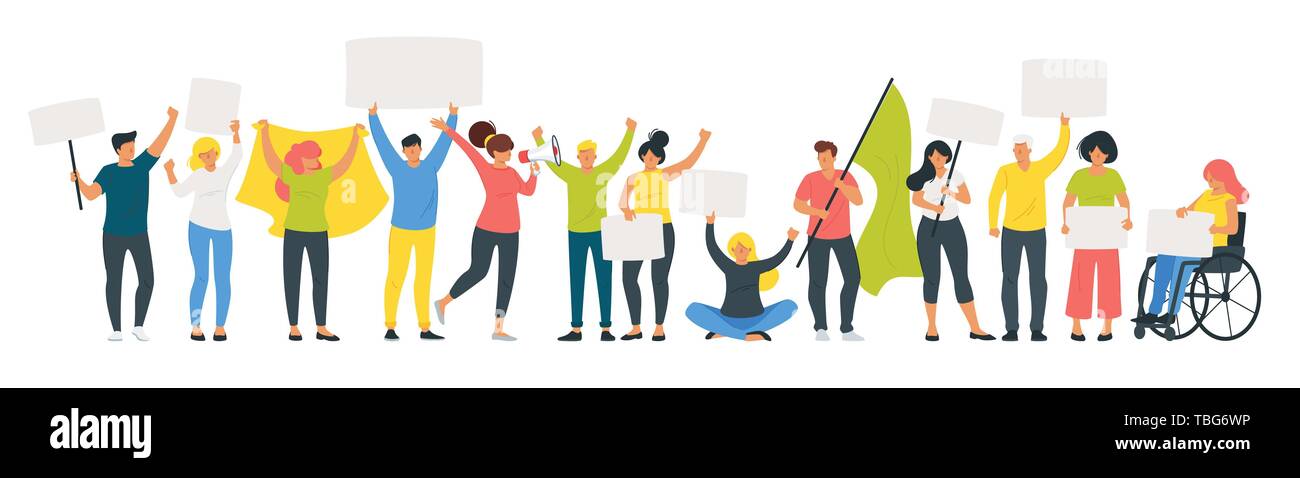 People take part in protest or parade and fight for their rights. Man ...