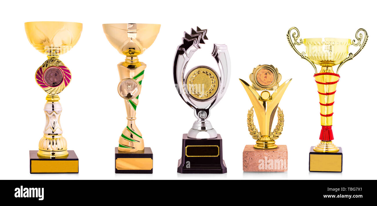 golden trophy isolated on white background Stock Photo - Alamy