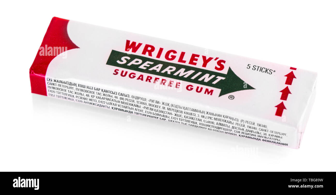 CHISINAU, MOLDOVA -SEPTEMBER 13, 2017: Spearmint chewing gum made by ...