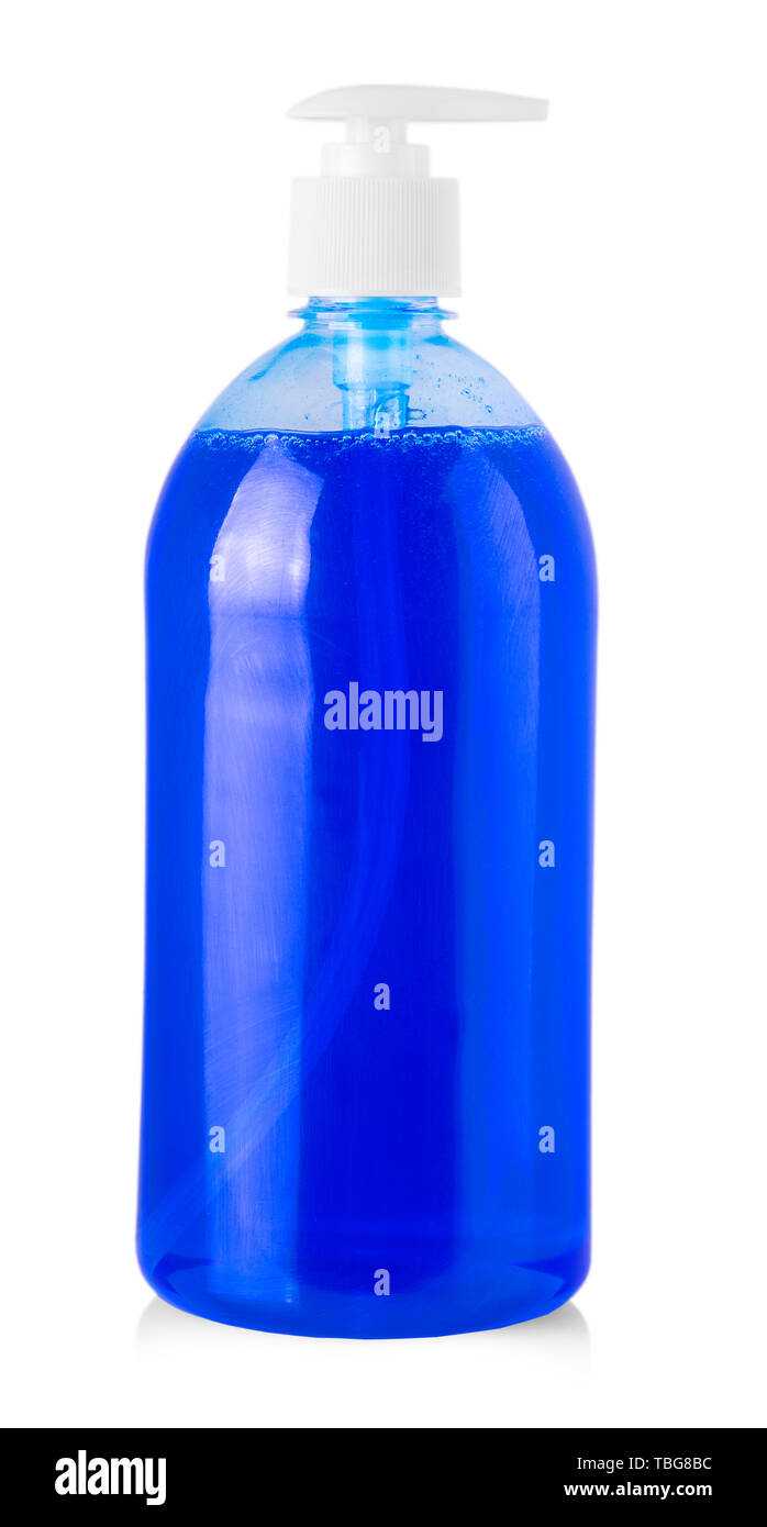 blue plastic bottle with liquid laundry detergent, cleaning agent ...