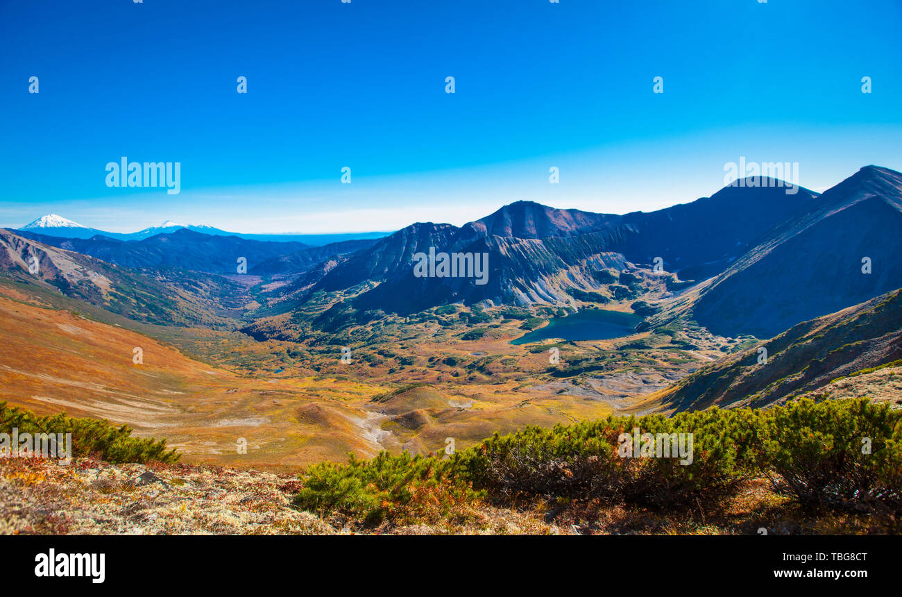 mountain valley in the crater of an extinct volcano on Kamchatka Stock ...