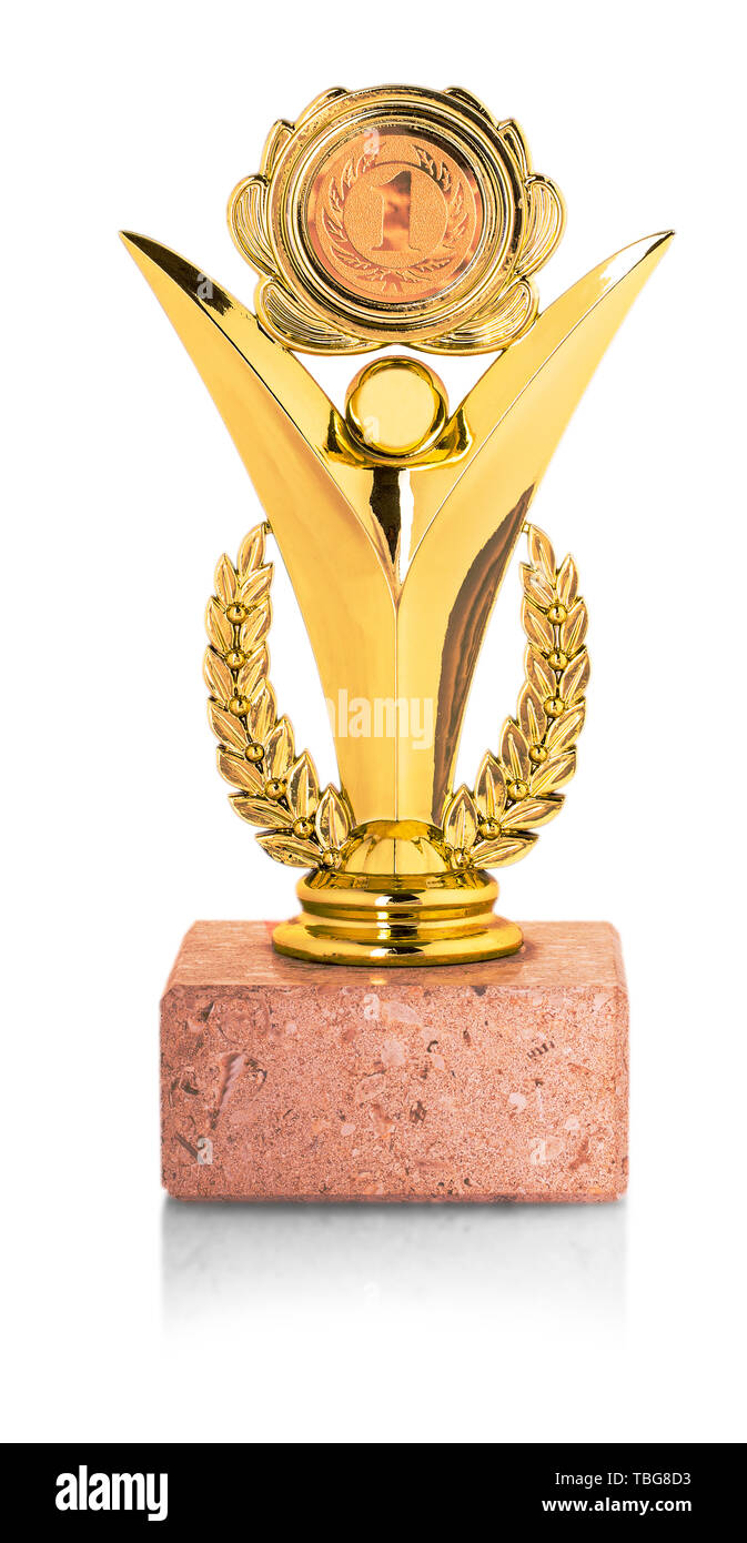 golden trophy isolated on white background Stock Photo - Alamy