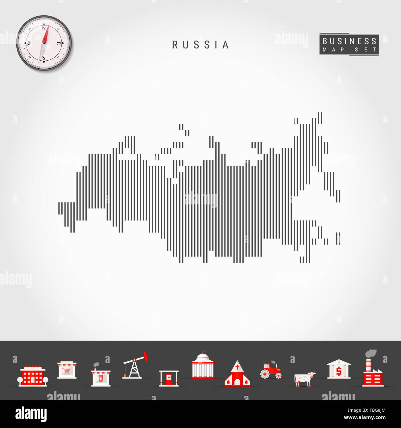 Vertical Lines Pattern Map of Russia. Striped Simple Silhouette of ...