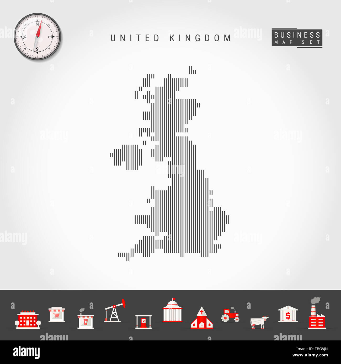 Vertical Lines Pattern Map of United Kingdom. Striped Simple Silhouette ...