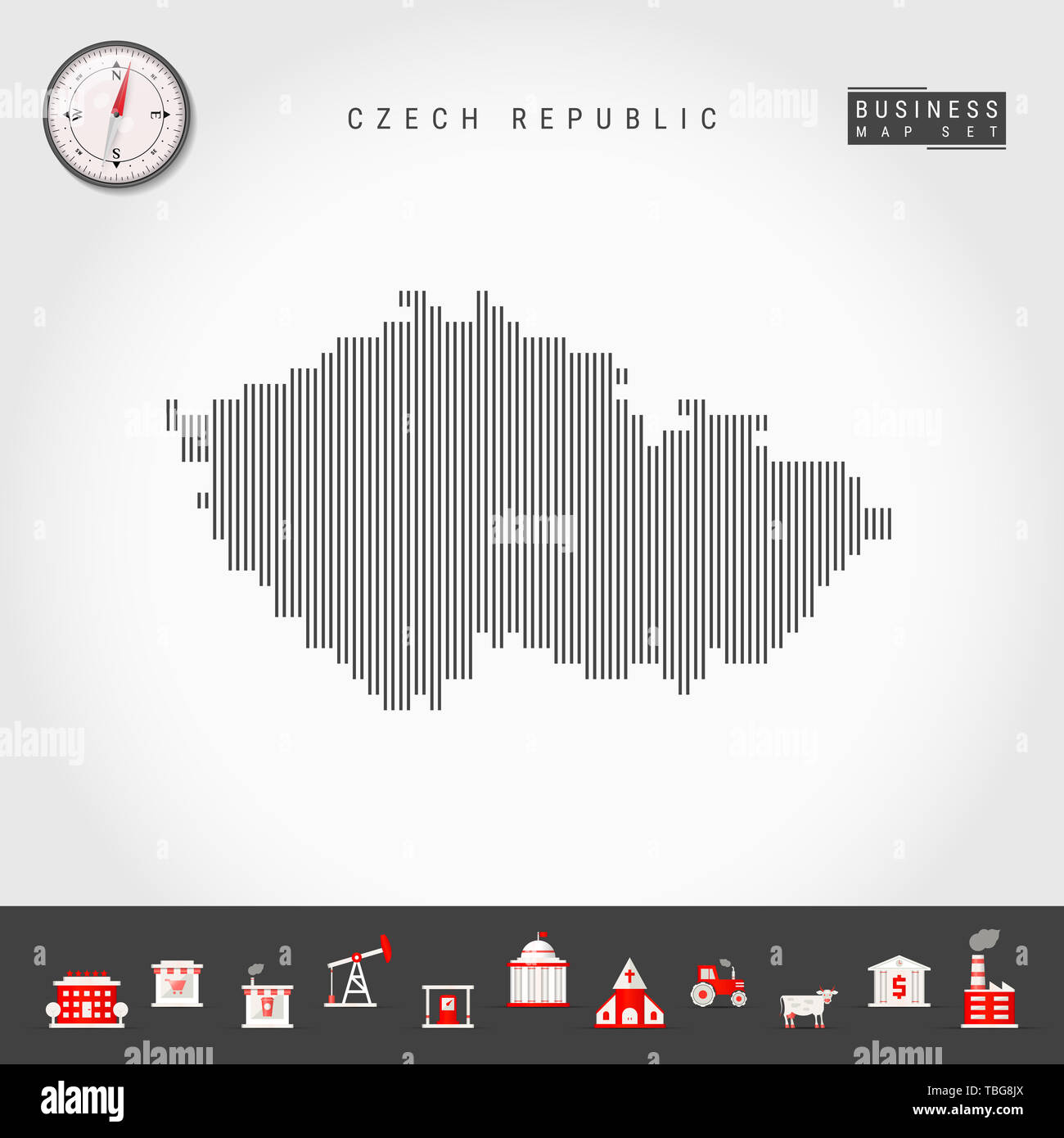 Vertical Lines Pattern Map of Czech Republic. Striped Simple Silhouette ...