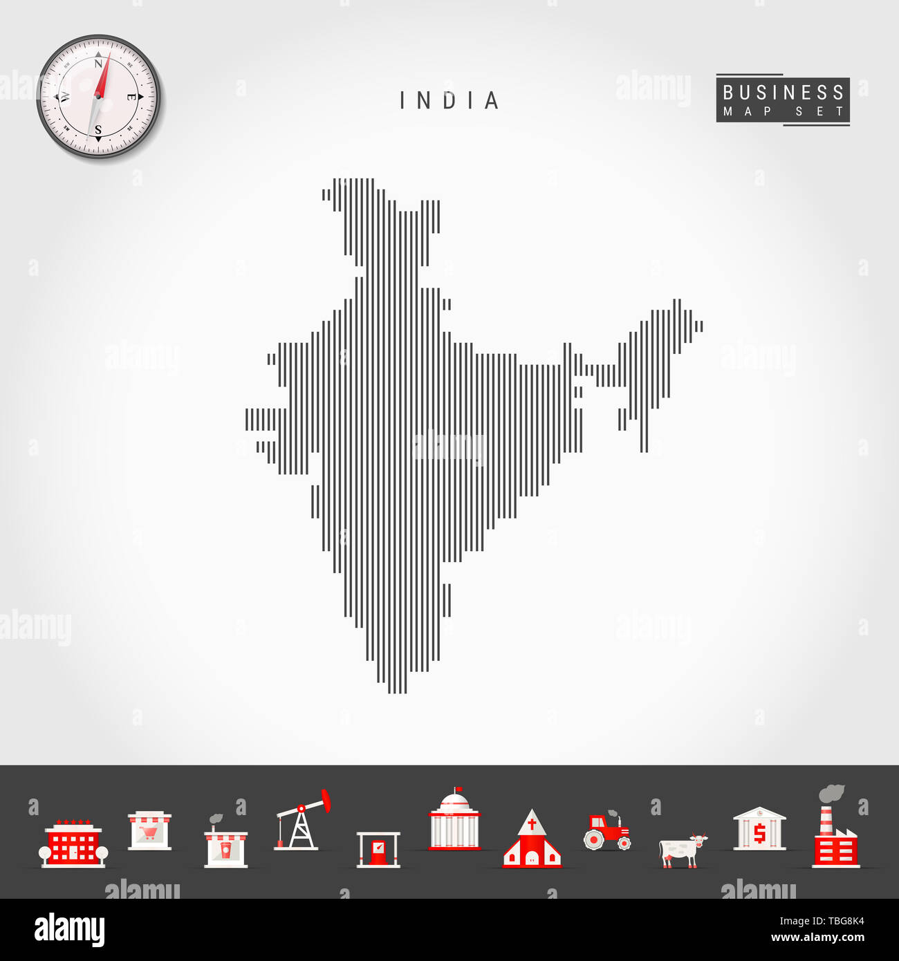 Vertical Lines Pattern Map of India. Striped Simple Silhouette of India ...