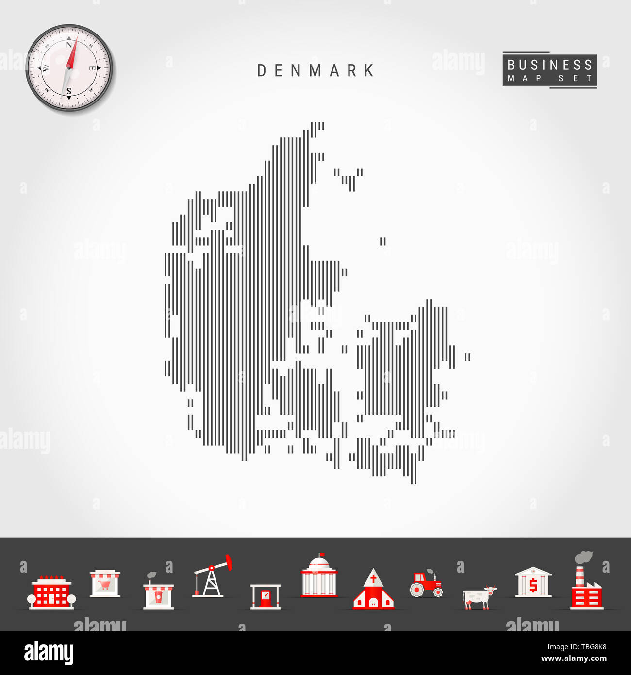 Vertical Lines Pattern Map of Denmark. Striped Simple Silhouette of ...