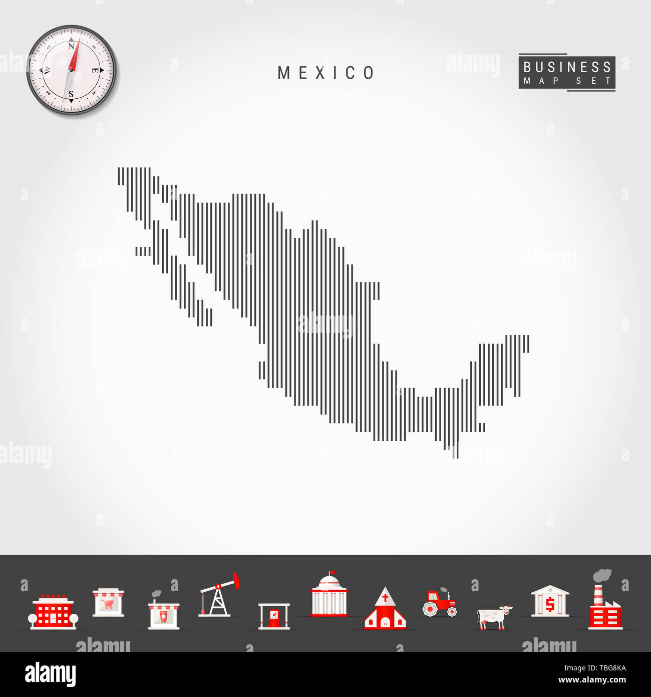 Vertical Lines Pattern Map of Mexico. Striped Simple Silhouette of ...