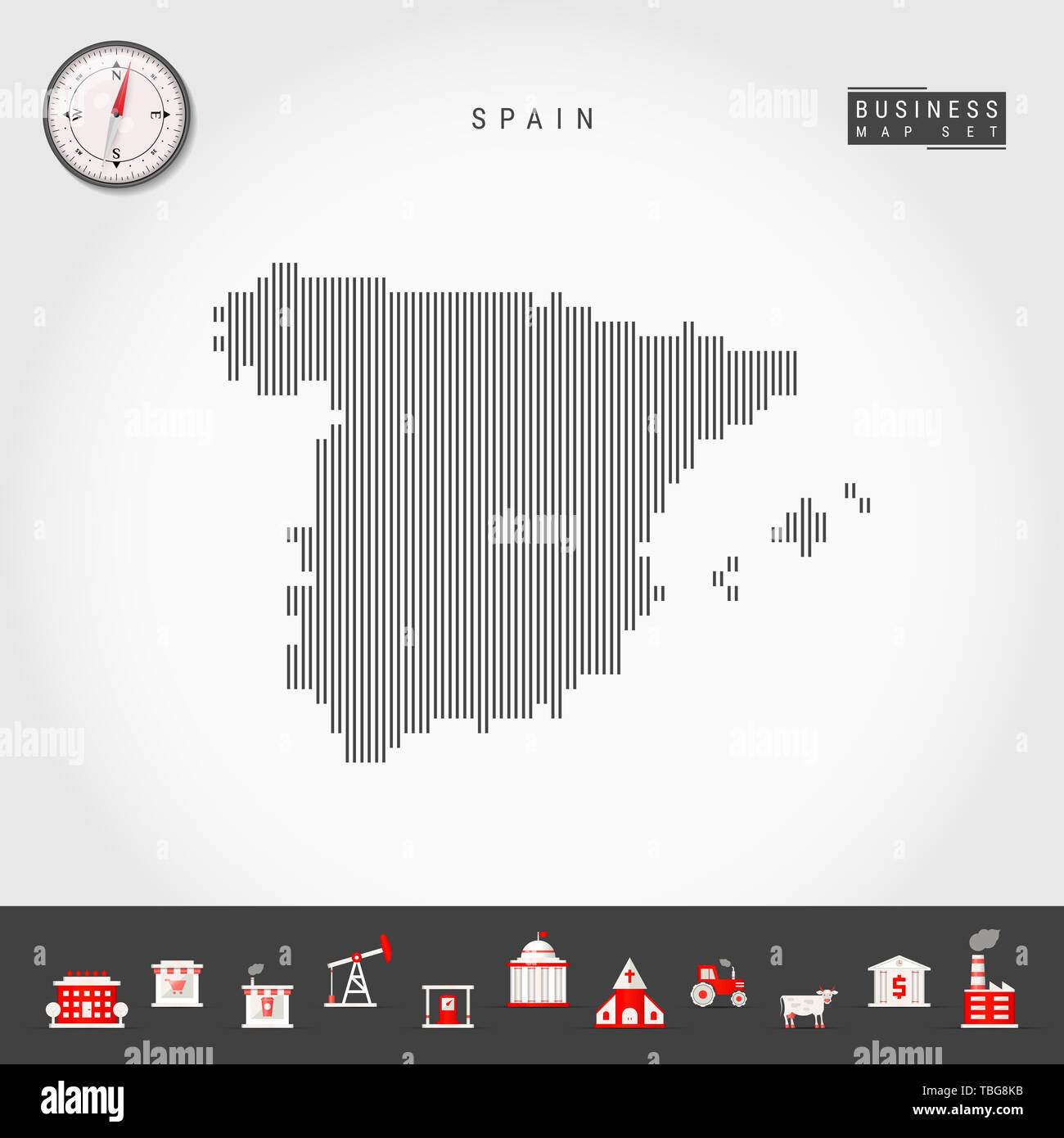 Vertical Lines Pattern Map of Spain. Striped Simple Silhouette of Spain ...