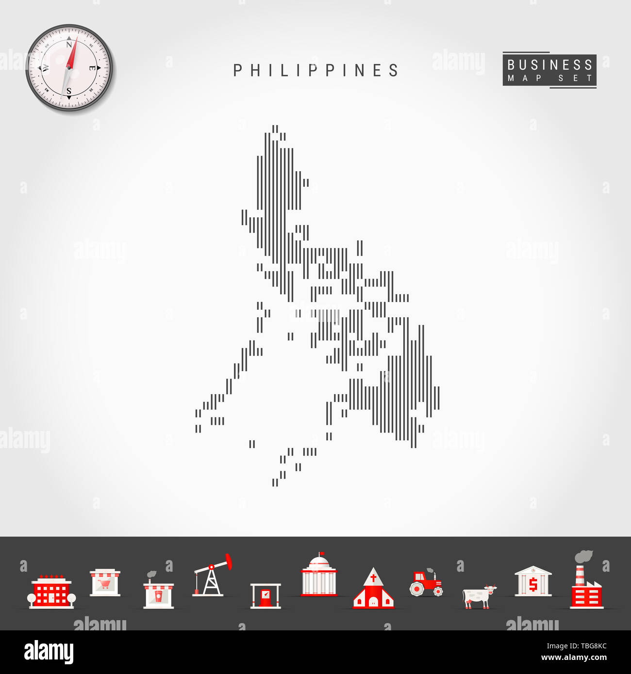 Vertical Lines Pattern Map of Philippines. Striped Simple Silhouette of ...