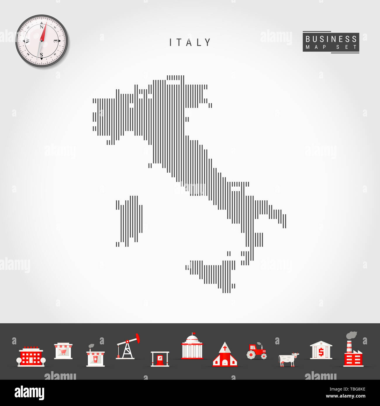 Vertical Lines Pattern Map of Italy. Striped Simple Silhouette of Italy ...