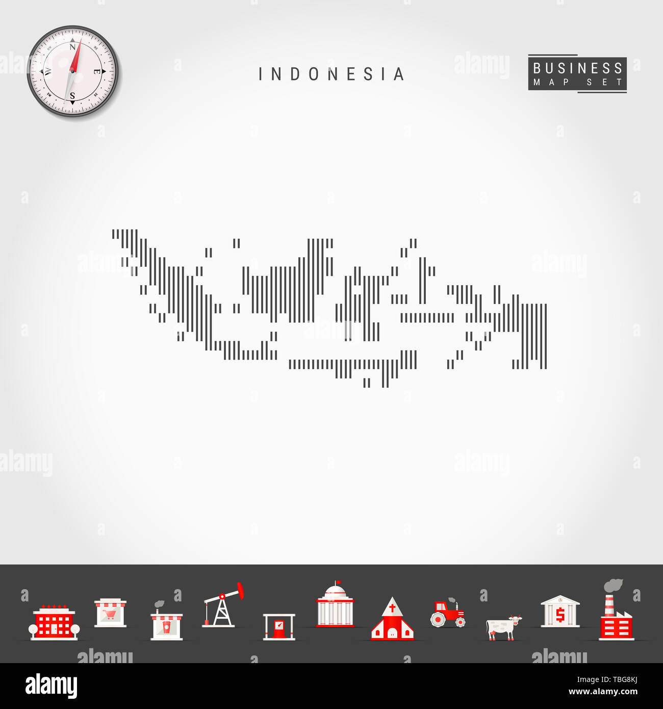 Vertical Lines Pattern Map of Indonesia. Striped Simple Silhouette of ...