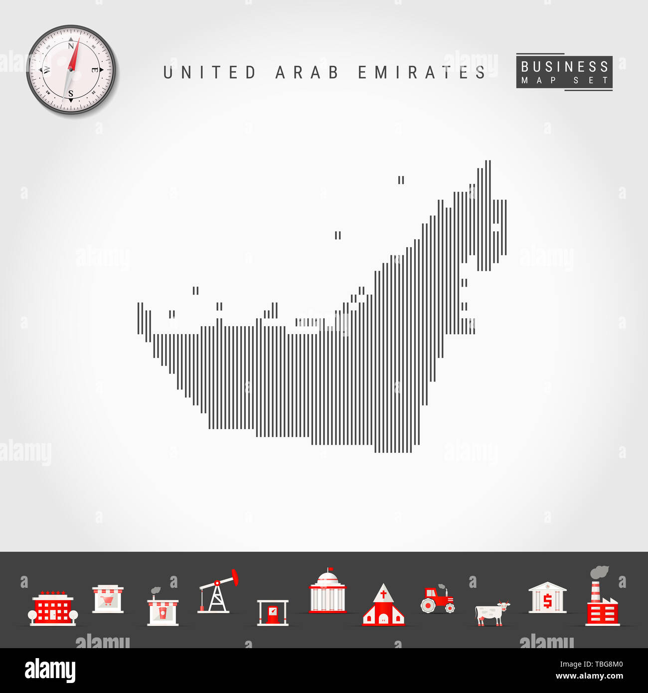 Vertical Lines Pattern Map of United Arab Emirates. Striped Simple ...