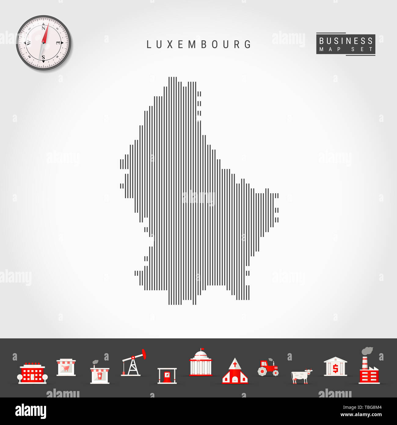 Vertical Lines Pattern Map of Luxembourg. Striped Simple Silhouette of ...