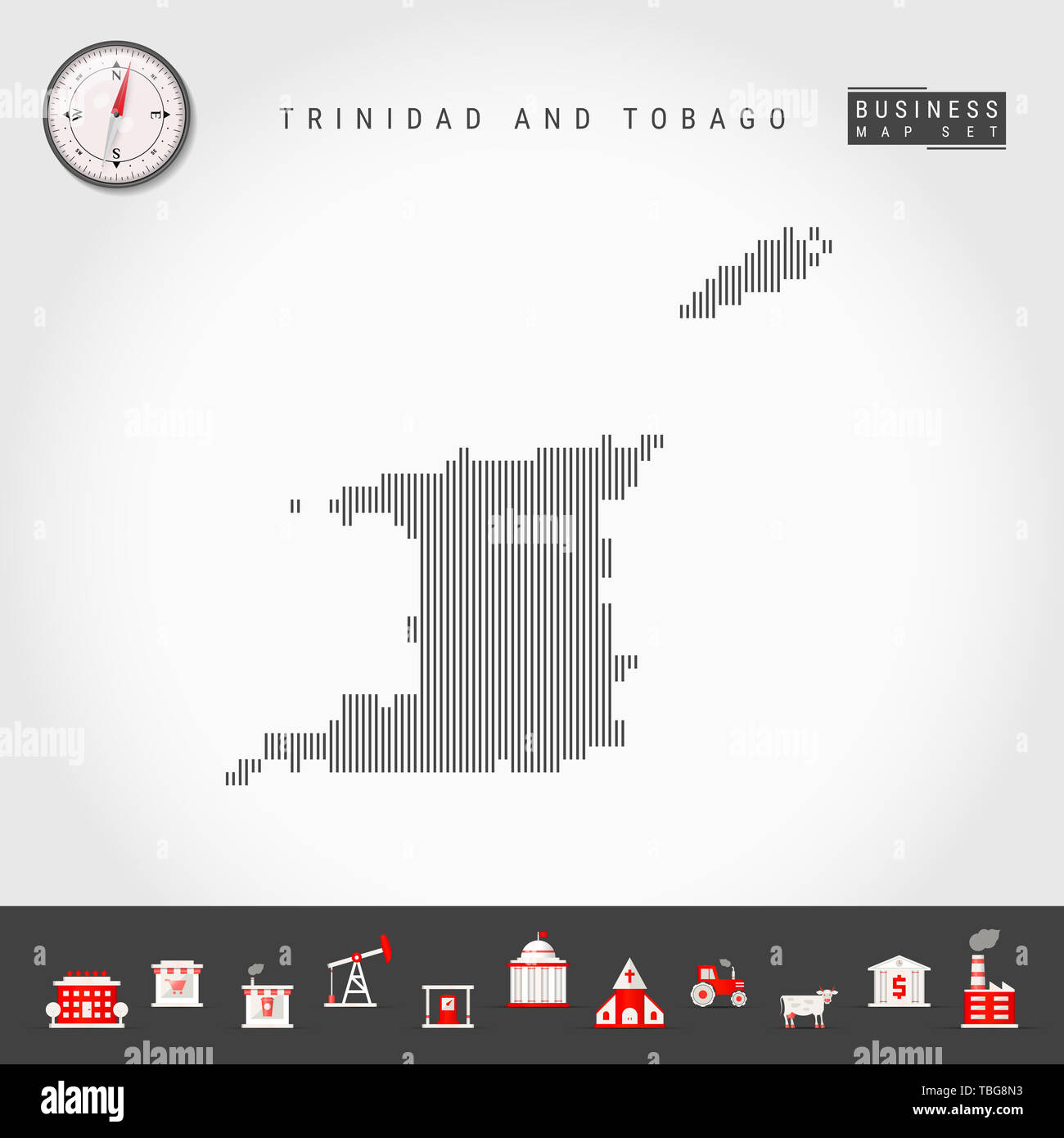 Vertical Lines Pattern Map Of Trinidad And Tobago Striped Simple Silhouette Realistic Compass