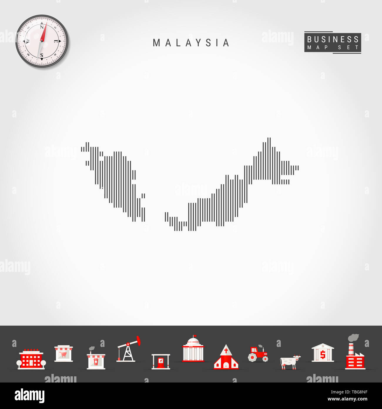 Vertical Lines Pattern Map of Malaysia. Striped Simple Silhouette of ...