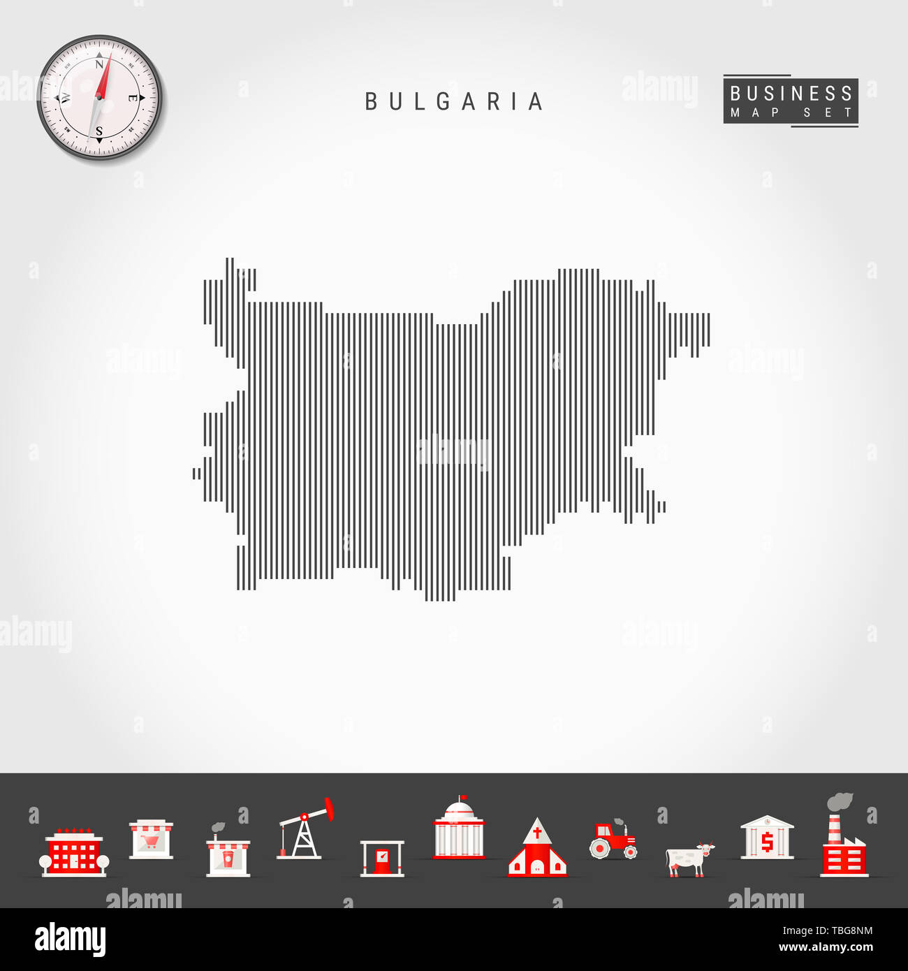Vertical Lines Pattern Map of Bulgaria. Striped Simple Silhouette of ...