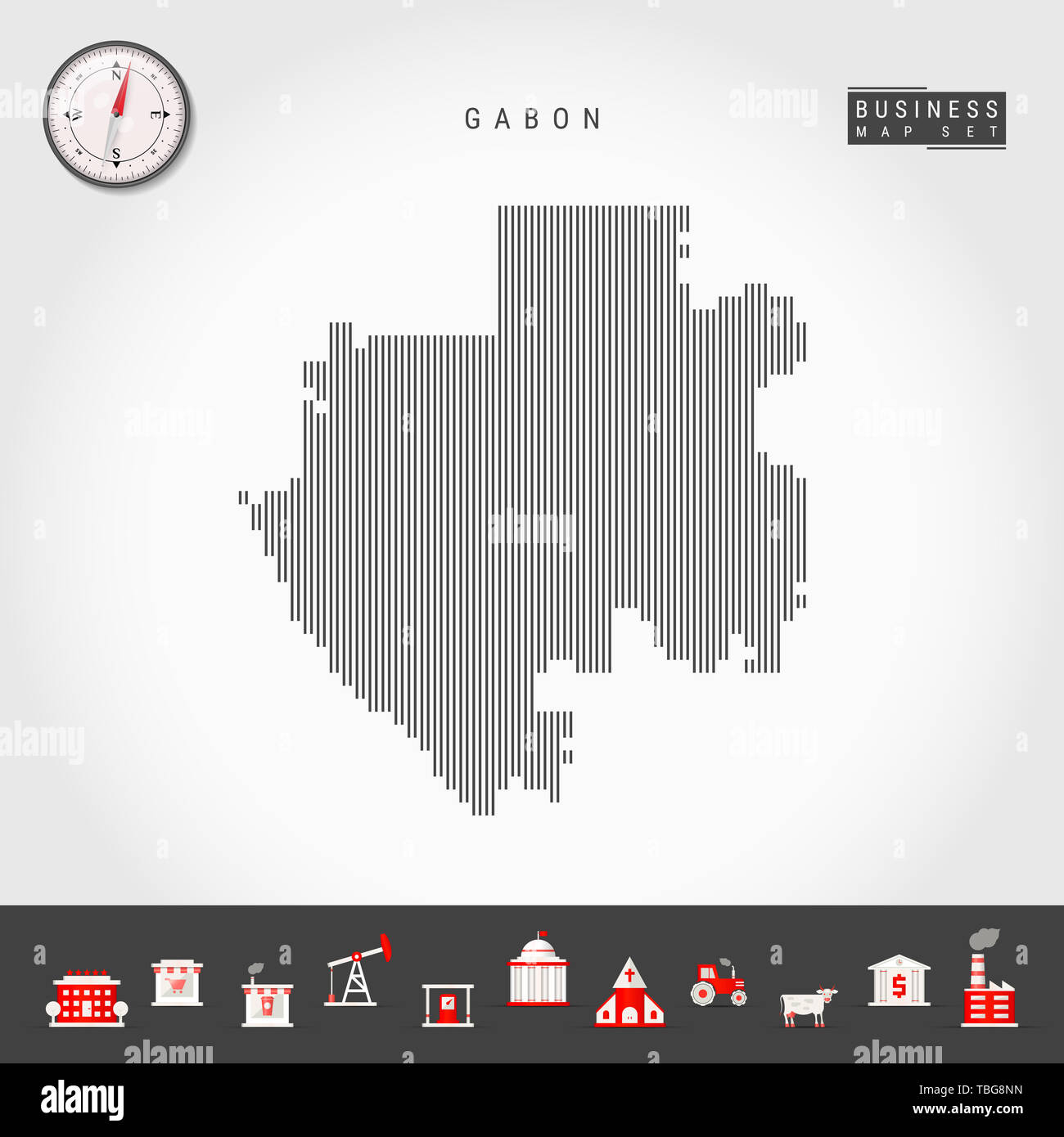 Vertical Lines Pattern Map of Gabon. Striped Simple Silhouette of Gabon ...