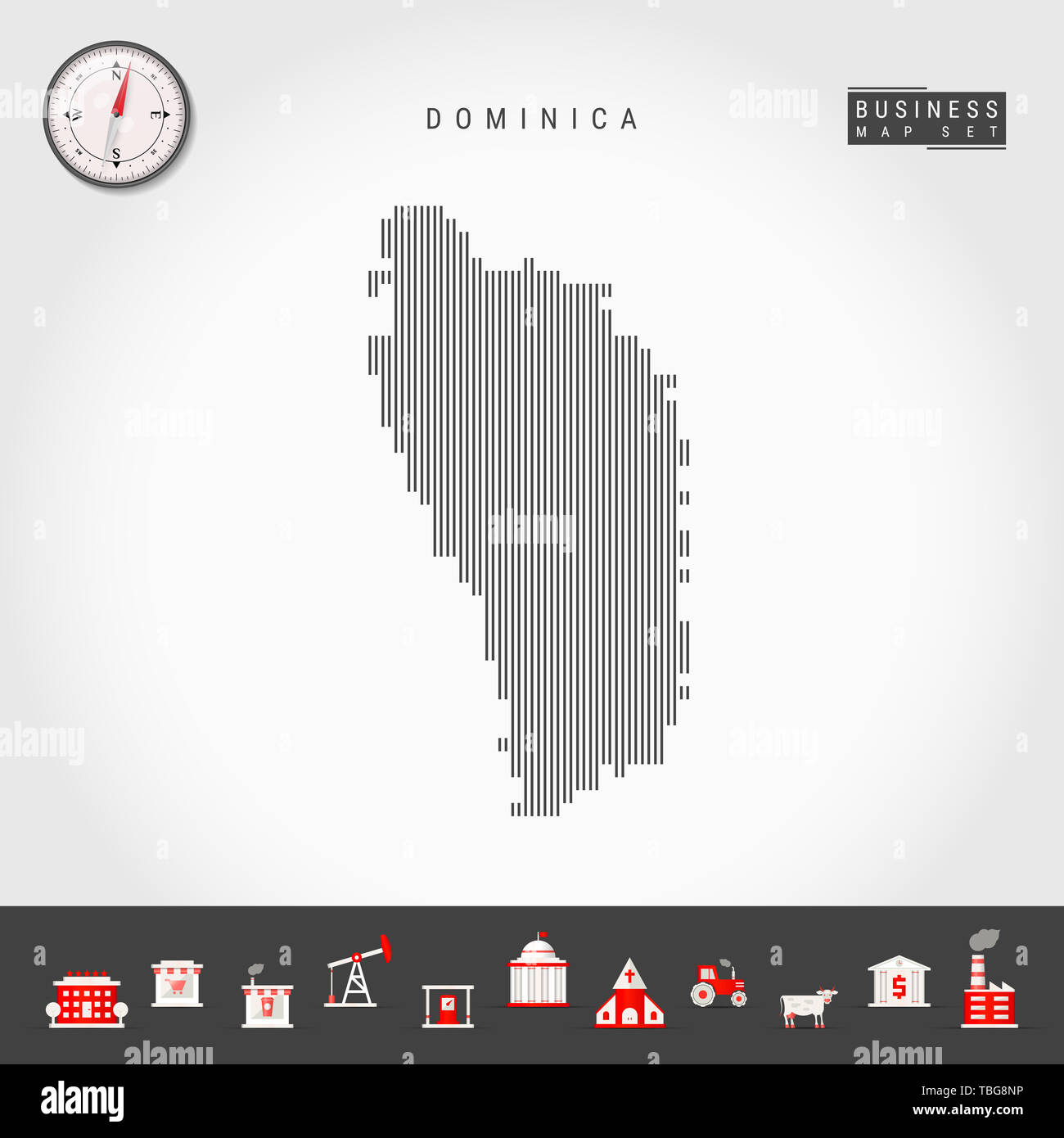 Vertical Lines Pattern Map of Dominica. Striped Simple Silhouette of ...