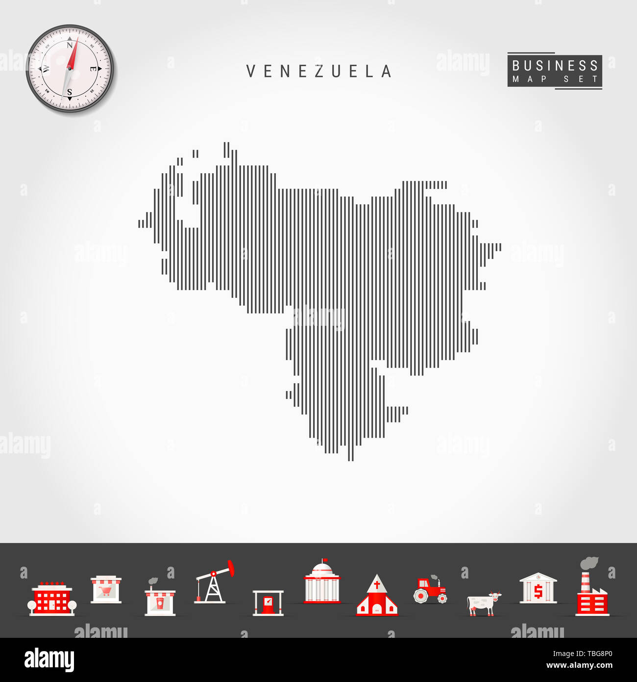 Vertical Lines Pattern Map of Venezuela. Striped Simple Silhouette of ...