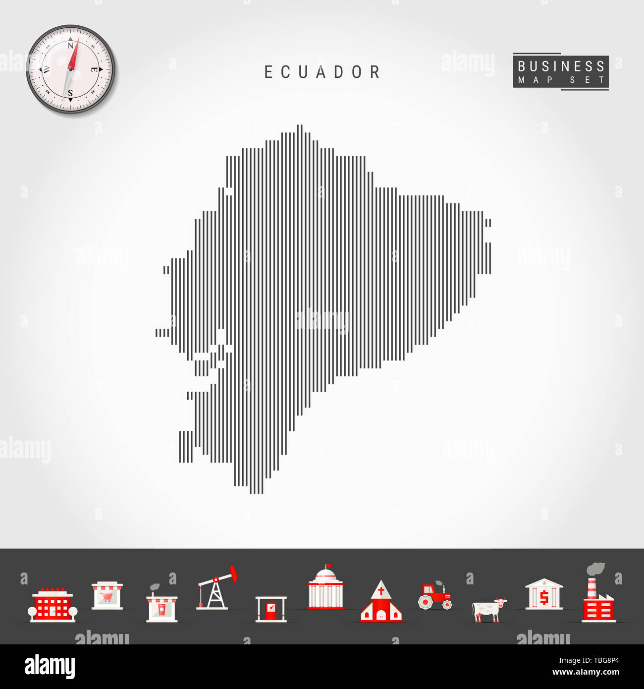 Vertical Lines Pattern Map of Ecuador. Striped Simple Silhouette of ...