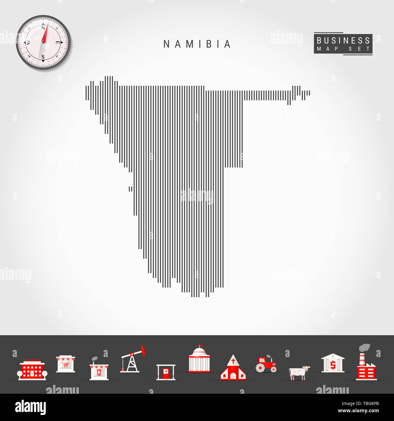 Vertical Lines Pattern Map of Namibia. Striped Simple Silhouette of ...