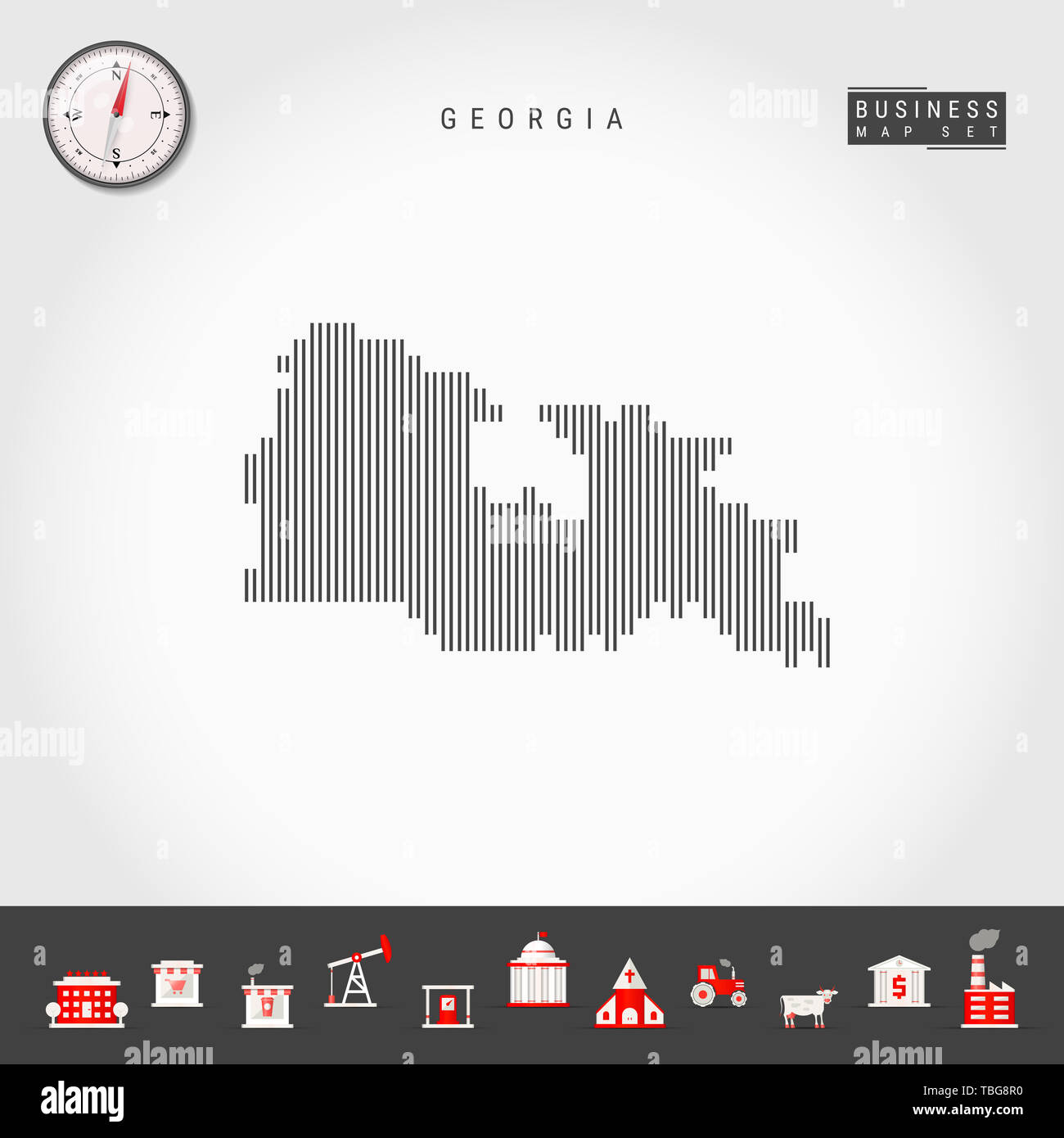 Vertical Lines Pattern Map of Georgia. Striped Simple Silhouette of ...