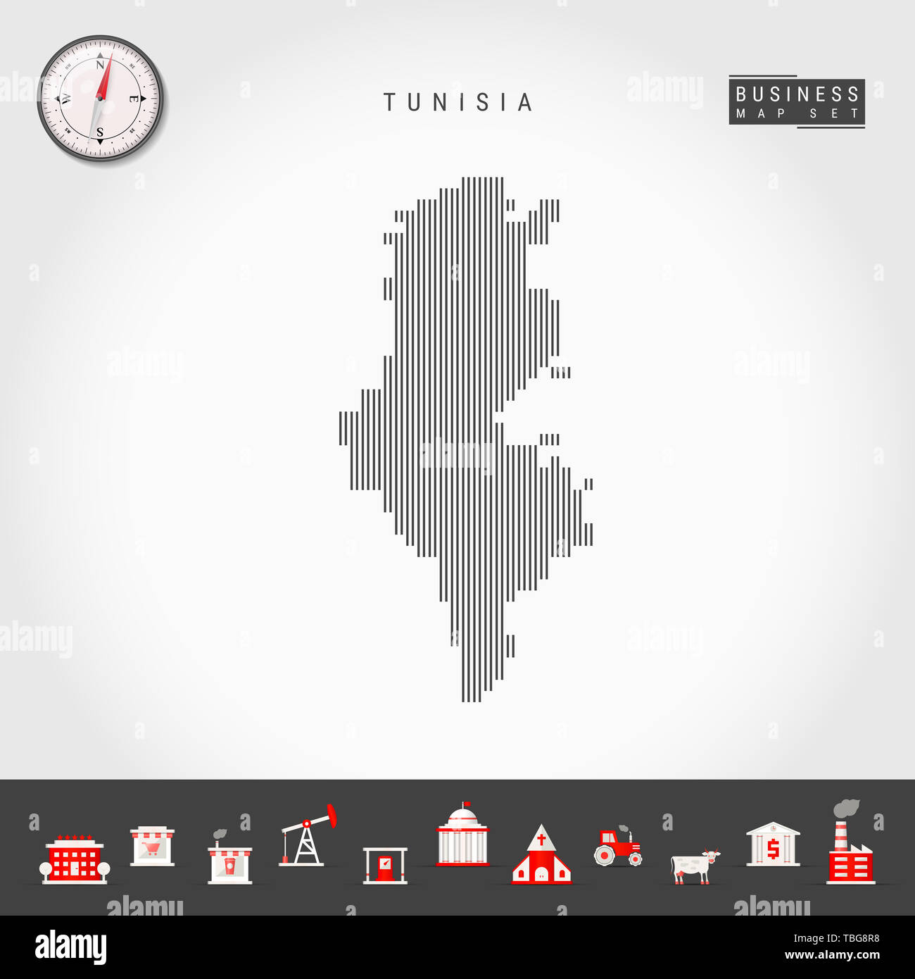 Vertical Lines Pattern Map of Tunisia. Striped Simple Silhouette of ...