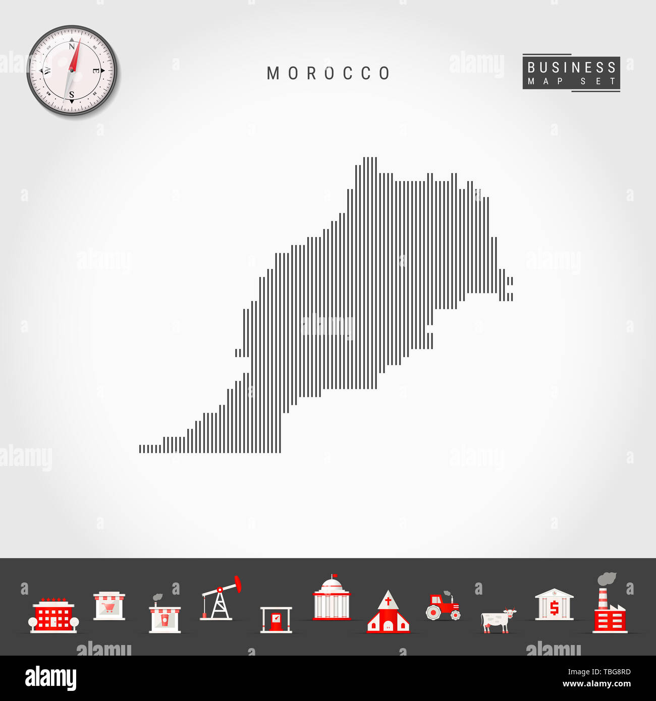 Vertical Lines Pattern Map of Morocco. Striped Simple Silhouette of ...