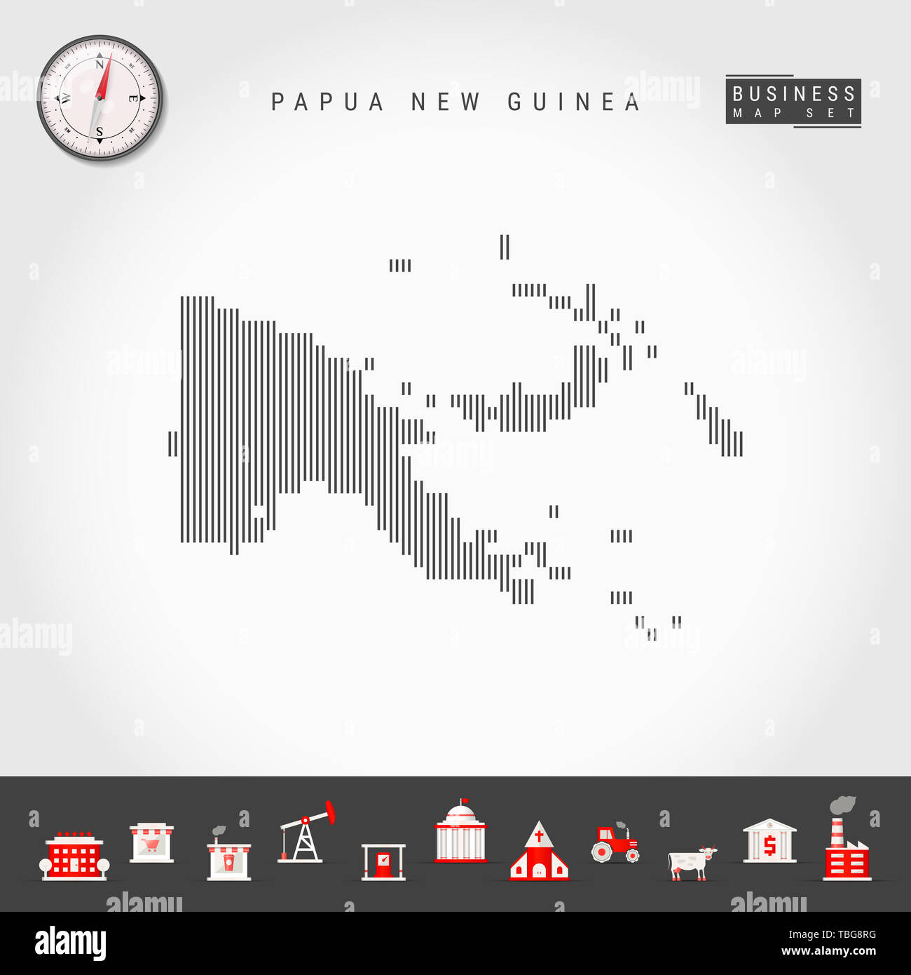 Vertical Lines Pattern Map of Papua New Guinea. Striped Simple ...