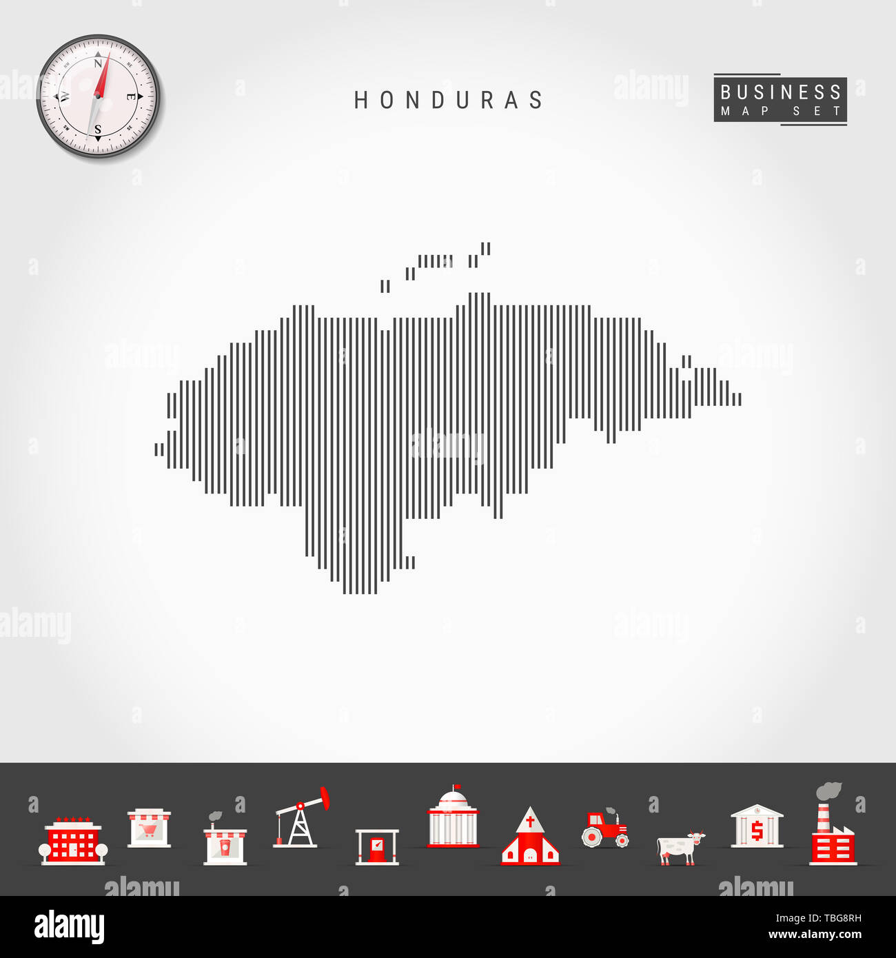 Vertical Lines Pattern Map of Honduras. Striped Simple Silhouette of ...