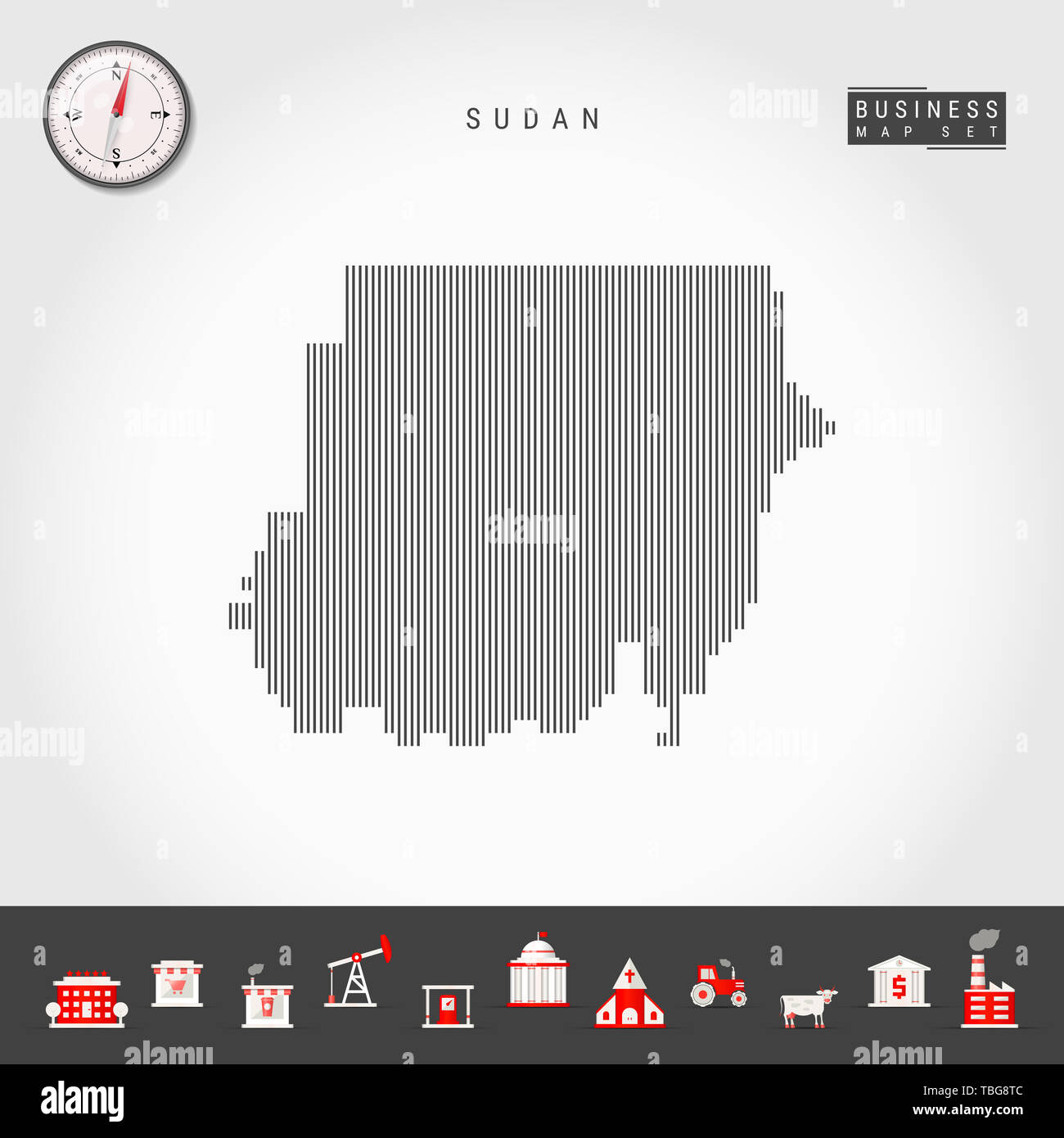 Vertical Lines Pattern Map of Sudan. Striped Simple Silhouette of Sudan ...