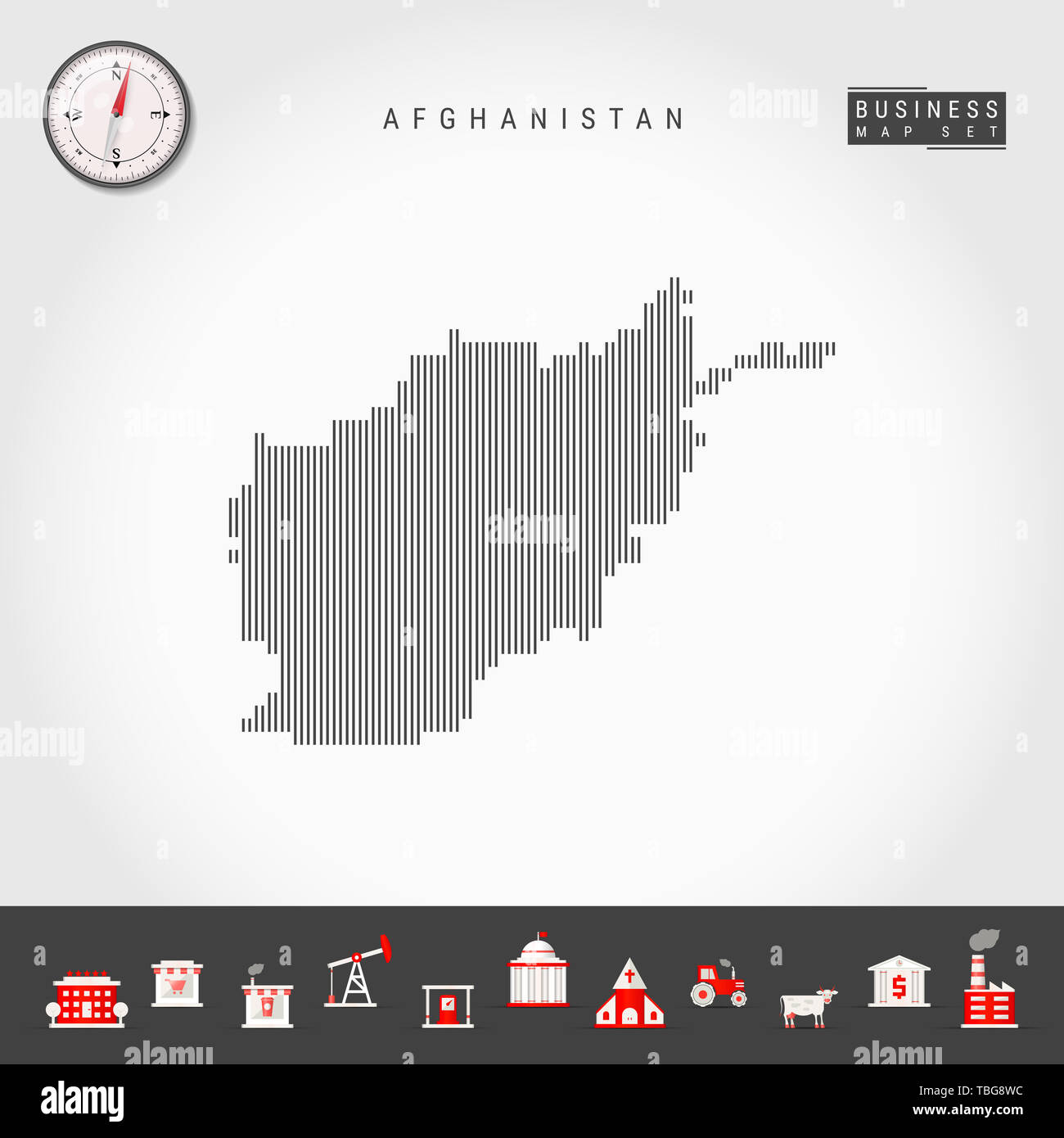 Vertical Lines Pattern Map of Afghanistan. Striped Simple Silhouette of ...