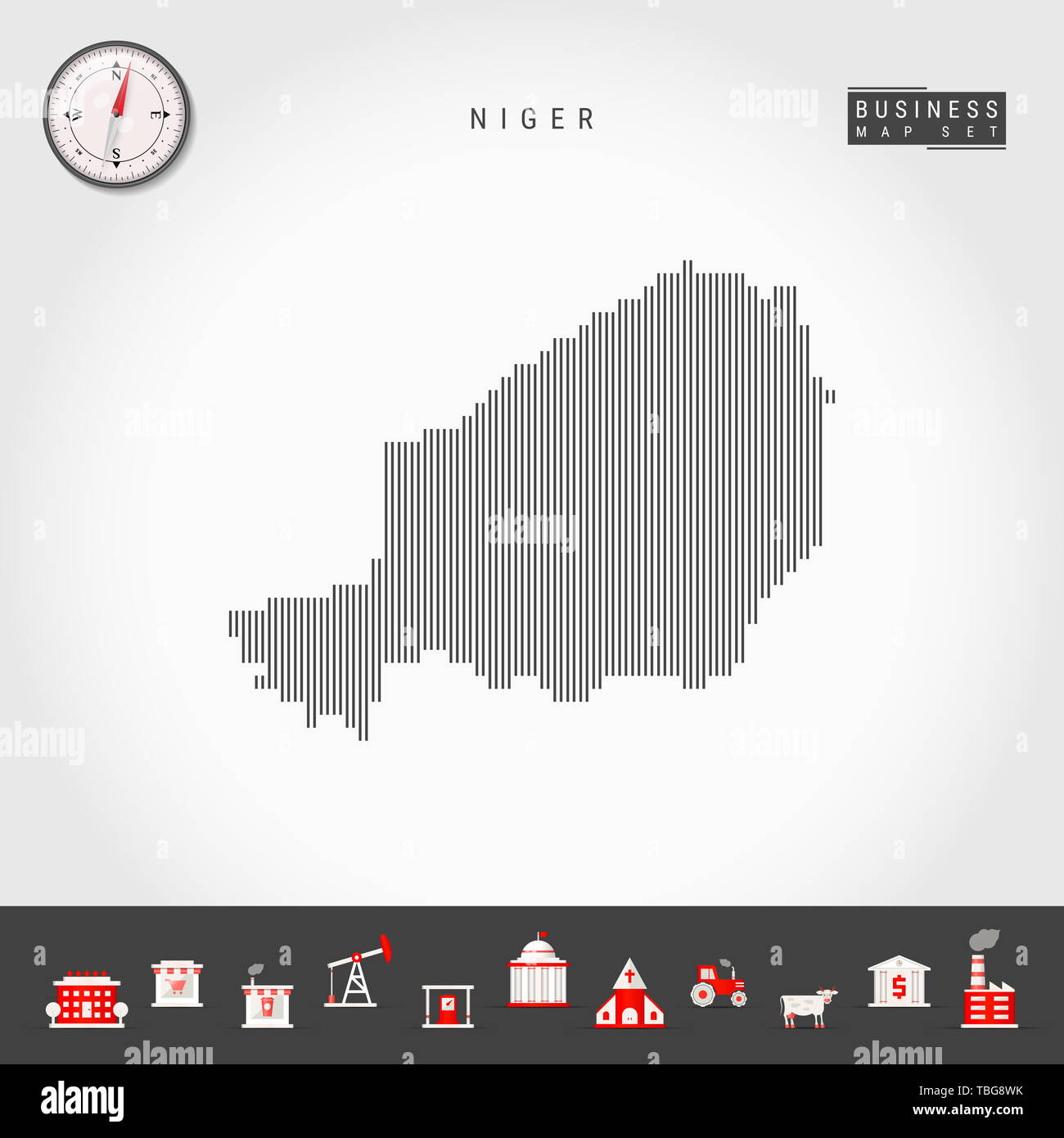 Vertical Lines Pattern Map of Niger. Striped Simple Silhouette of Niger ...