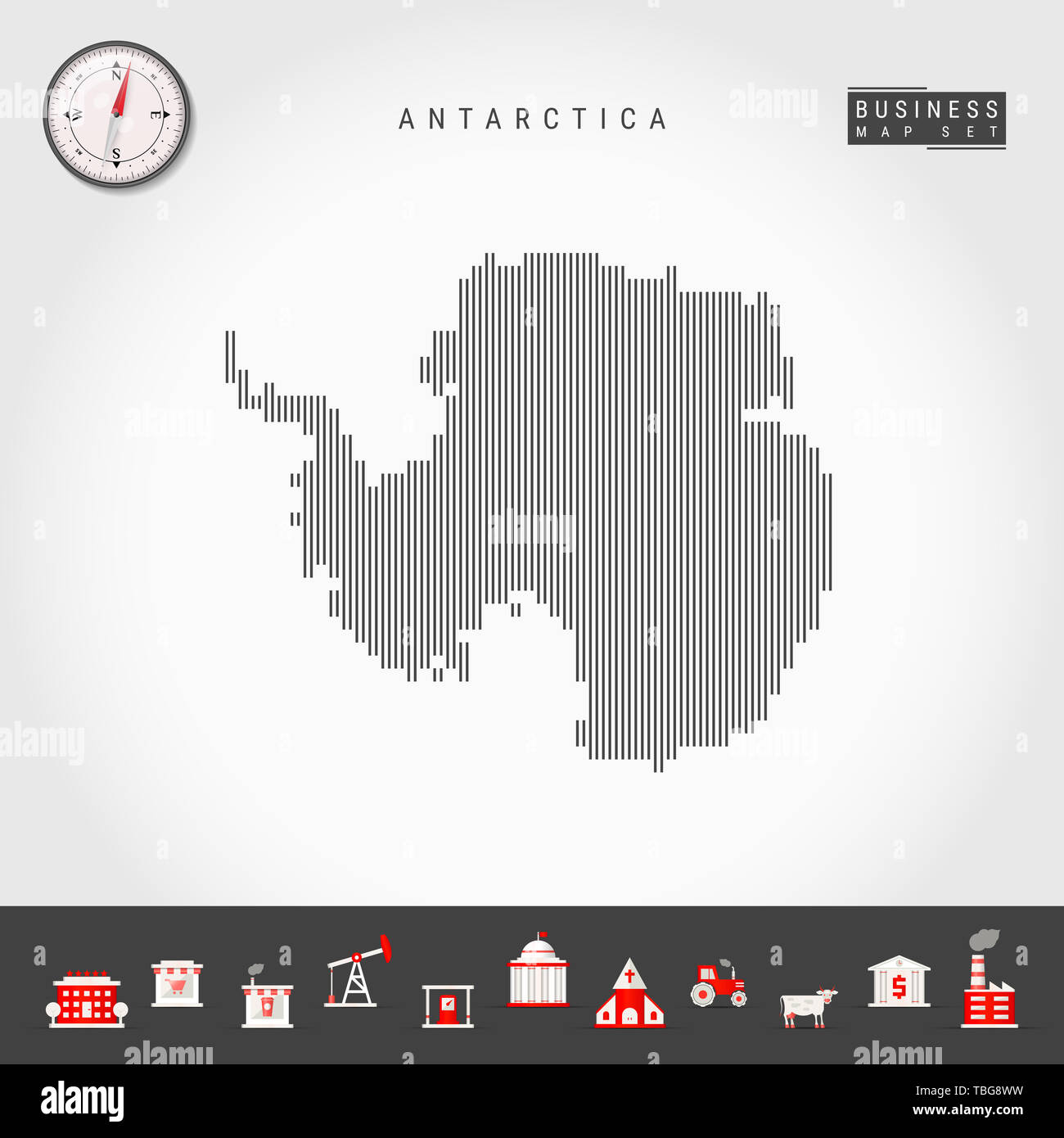 Vertical Lines Pattern Map of Antarctica. Striped Simple Silhouette of ...