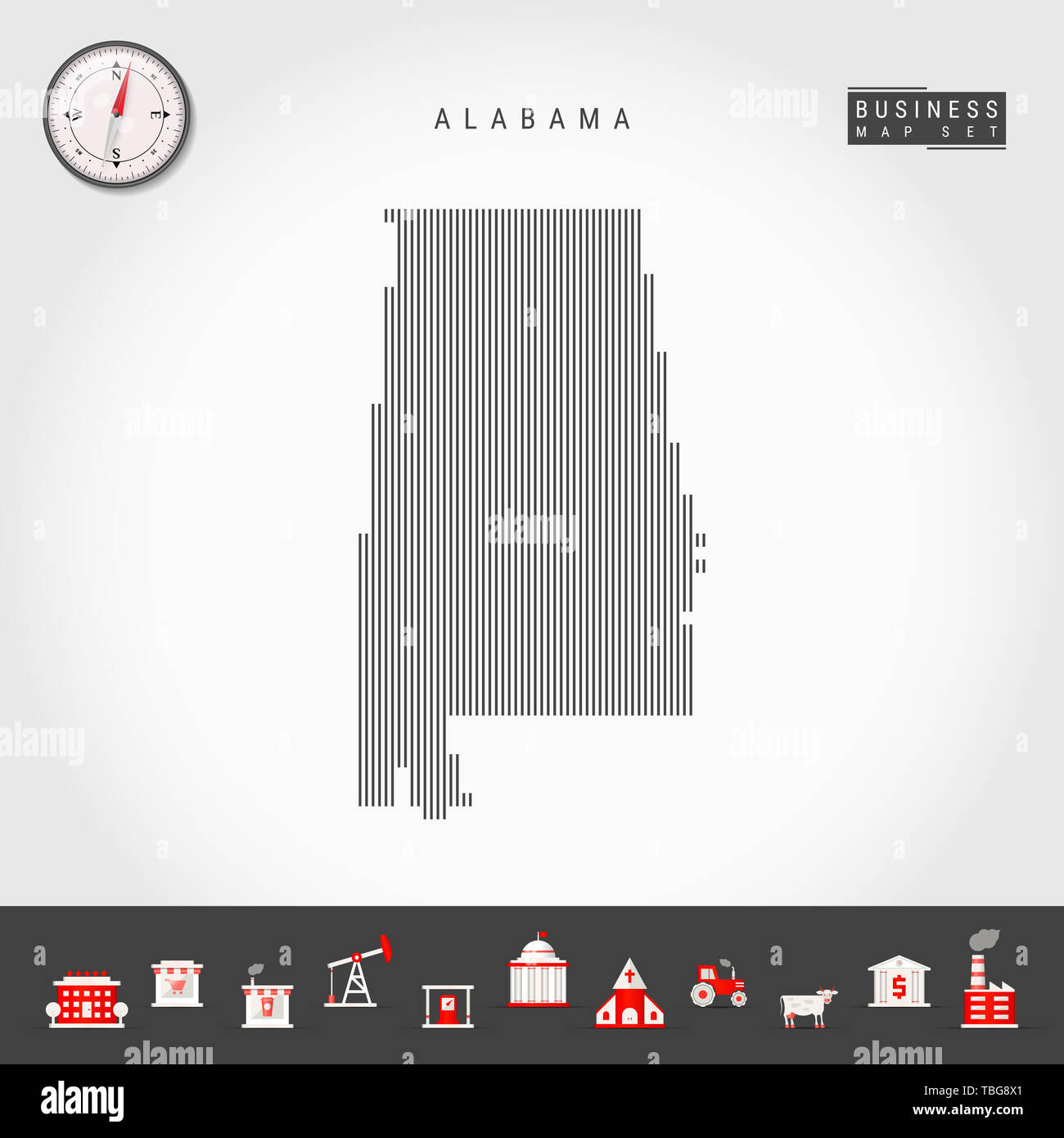 Vertical Lines Pattern Map of Alabama. Striped Simple Silhouette of ...